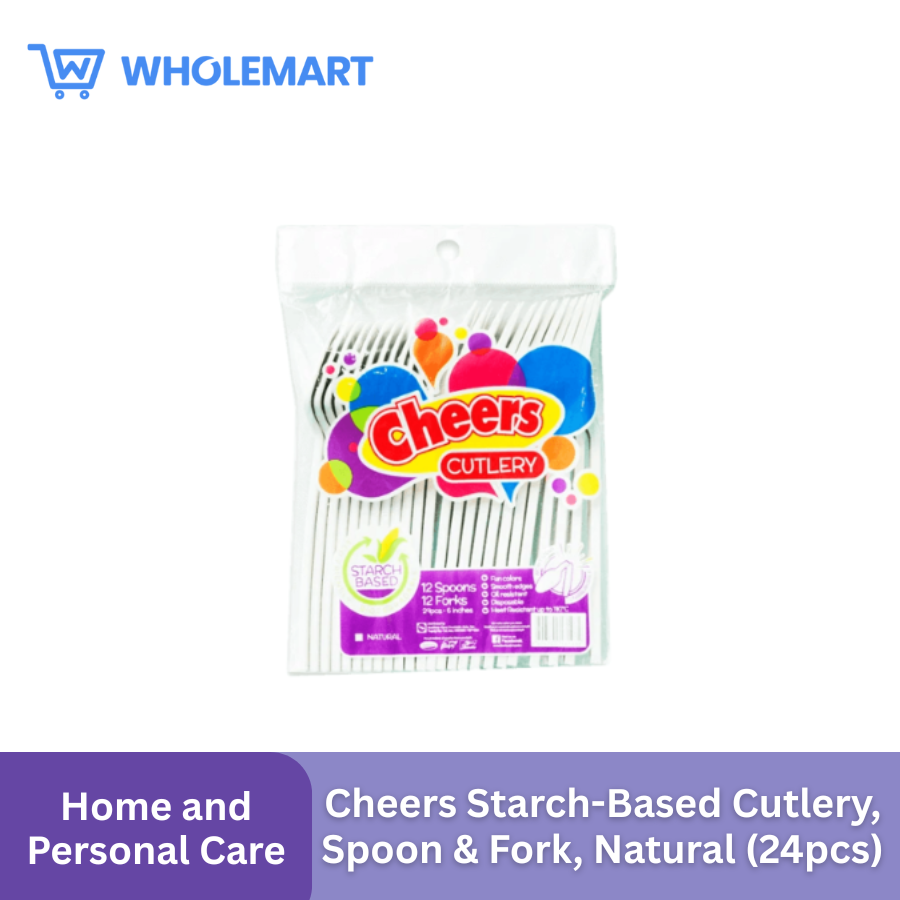 Cheers Starch-Based Cutlery, Spoon & Fork, Natural (24pcs) – Wholemart